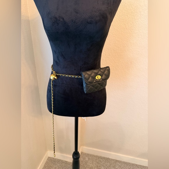 Bags | Quilted Mini Multiway Black Bag Gold Chain Faux Leather Strap ...